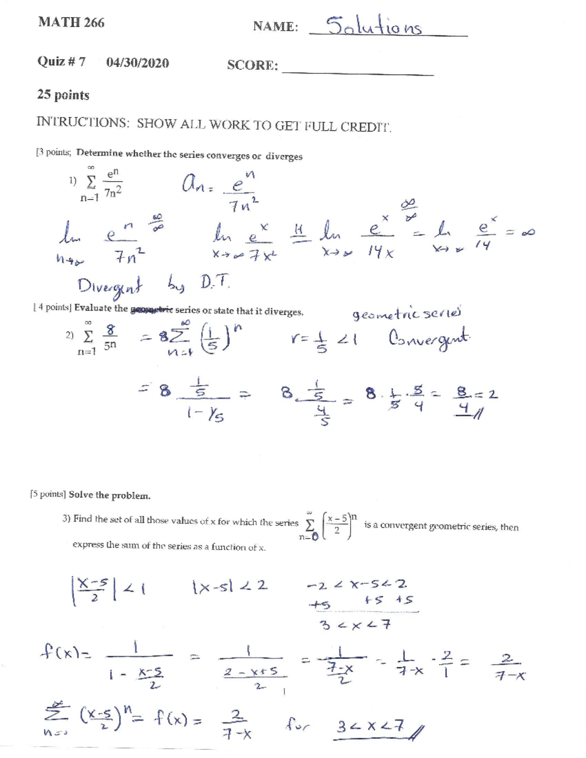 Quiz # 7MATH 266 solutions - MATH262 - Studocu