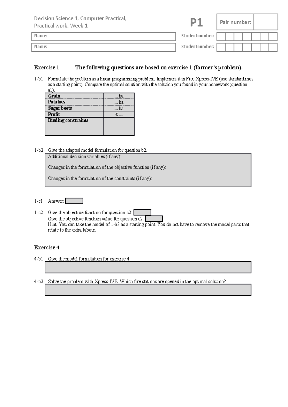 DS1 - Practical work P1 - Name Name Pair - Decision Science 1, Computer ...