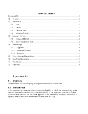 Experiment 2lllll - Table of Contents Experiment - Studocu