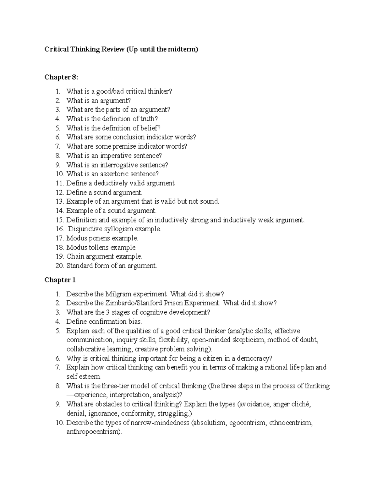 CT final study guide 2022 - Critical Thinking Review (Up until the ...