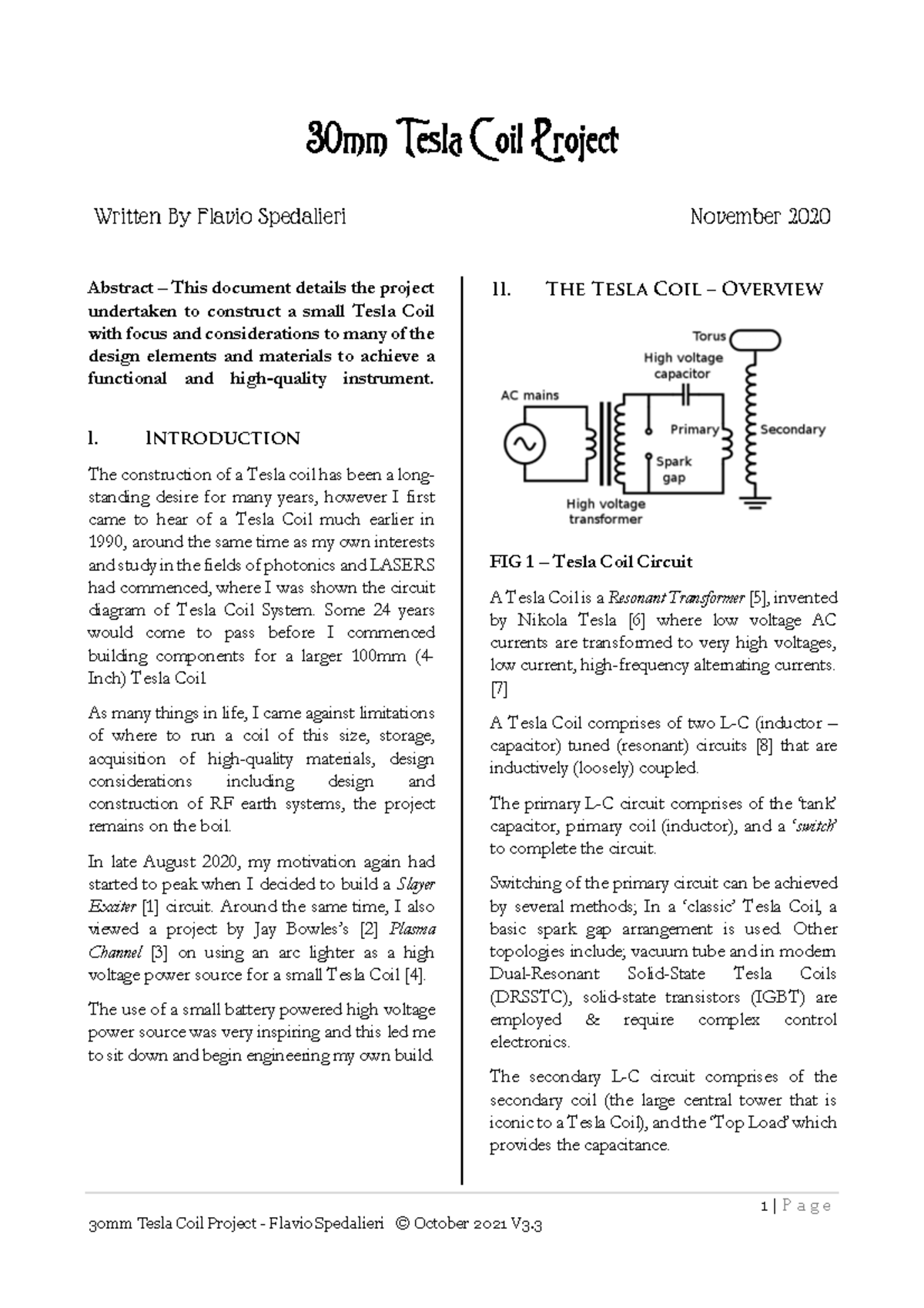 30mm Tesla Coil Project - 1 | P a g e 30mm Tesla Coil Project Written ...