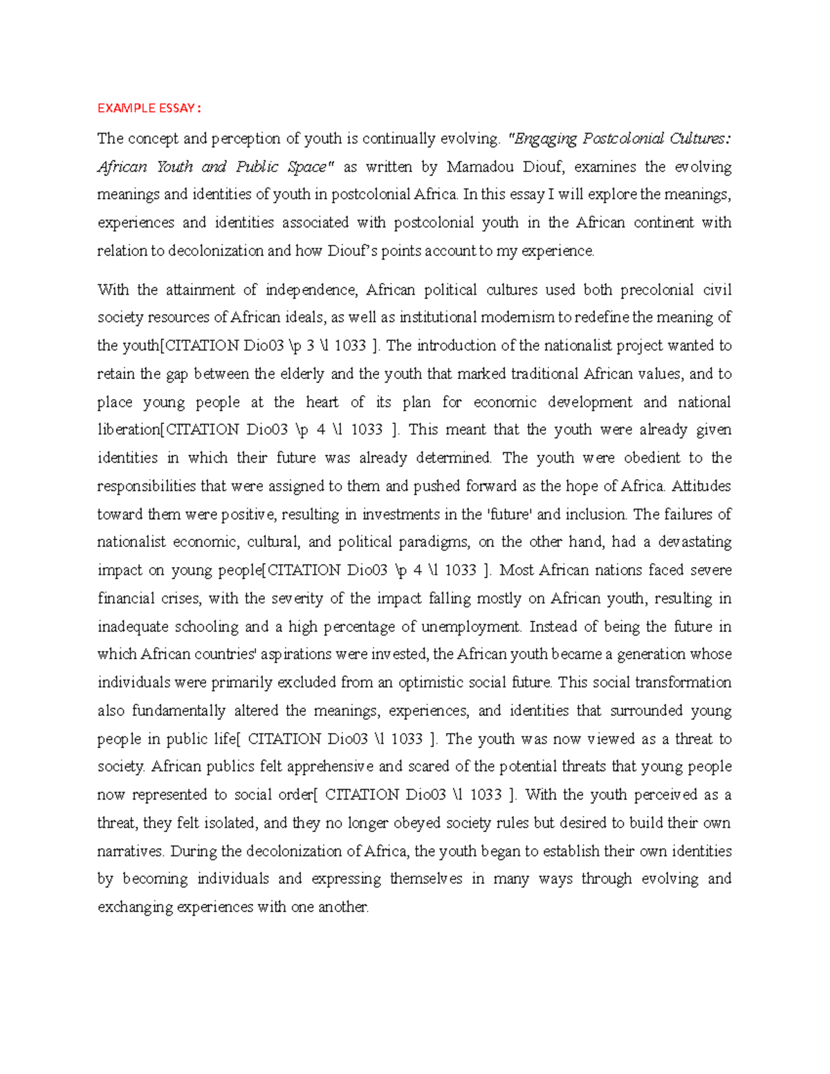 Diouf Anthropology Assignment - EXAMPLE ESSAY : The concept and ...