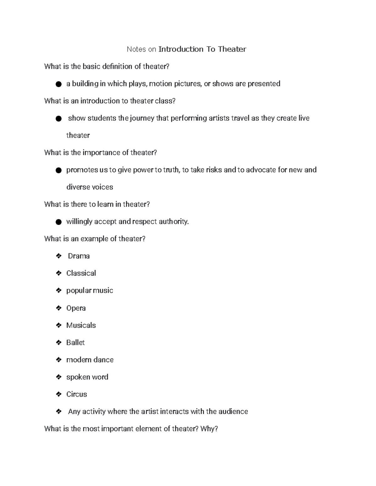 Notes on Introduction To Theater - What is an example of theater? Drama ...