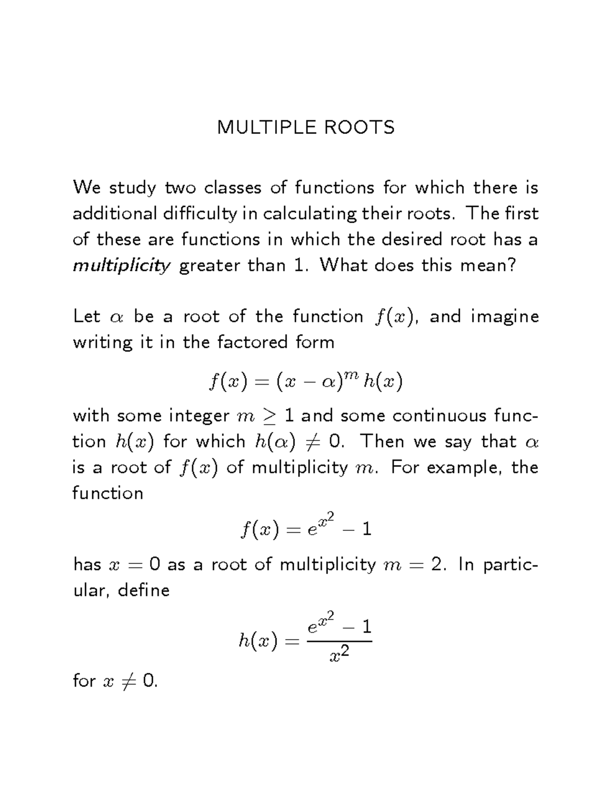 Newton methodd descriptive title to your document - MULTIPLE ROOTS We ...