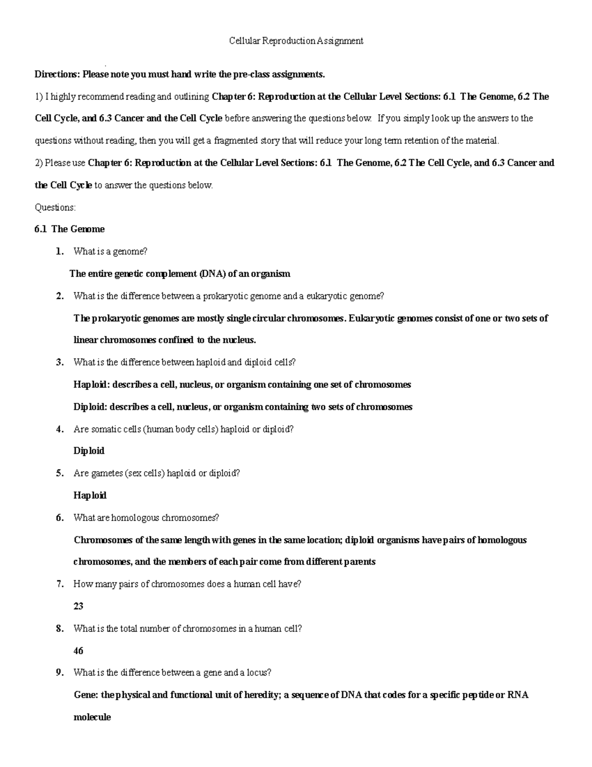 SCI1015 Cellular Reproduction Assignment - Cellular Reproduction ...