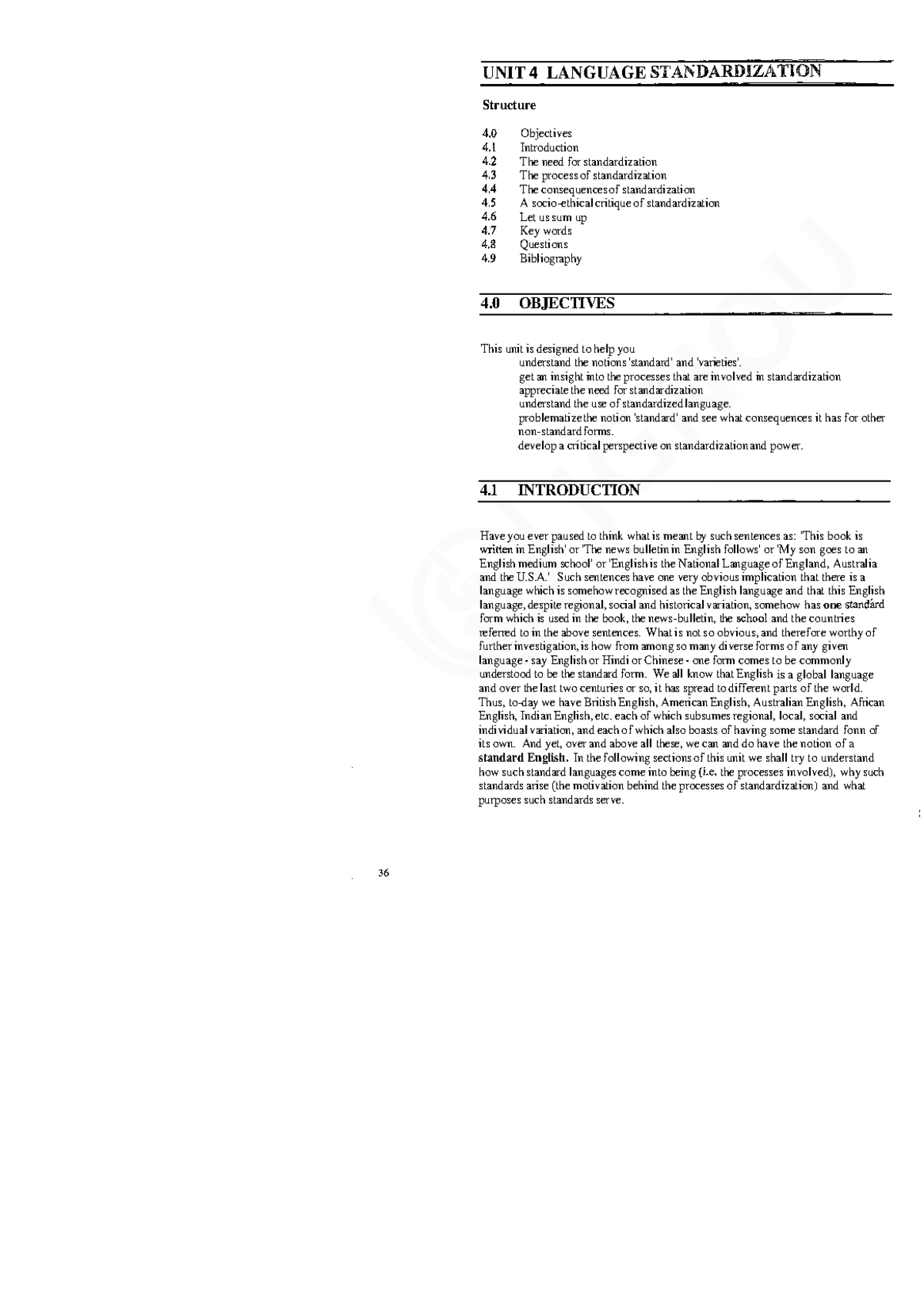 Unit-4 - Study materials - UNIT 4 LANGUAGE STANDAmHZ!kTION Structure Objectives Introduction The ...