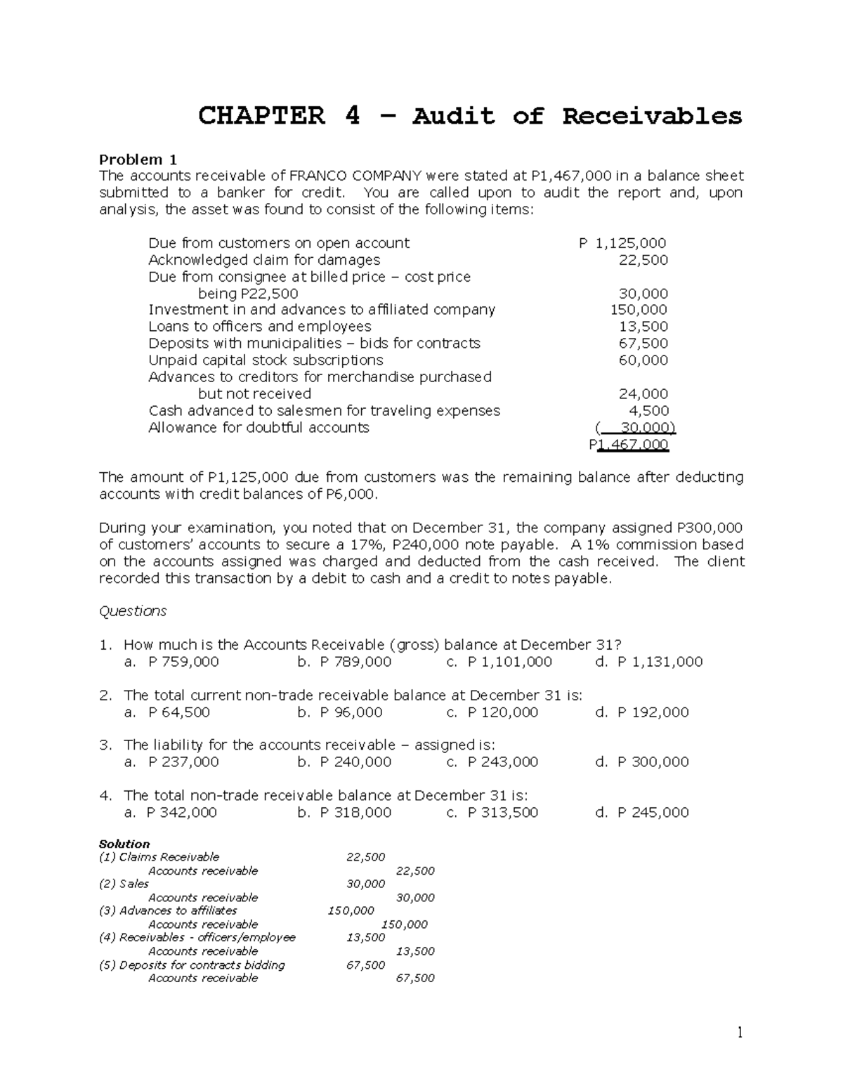 Audit-of-receivables. accounting. sample examination, Audit-of ...