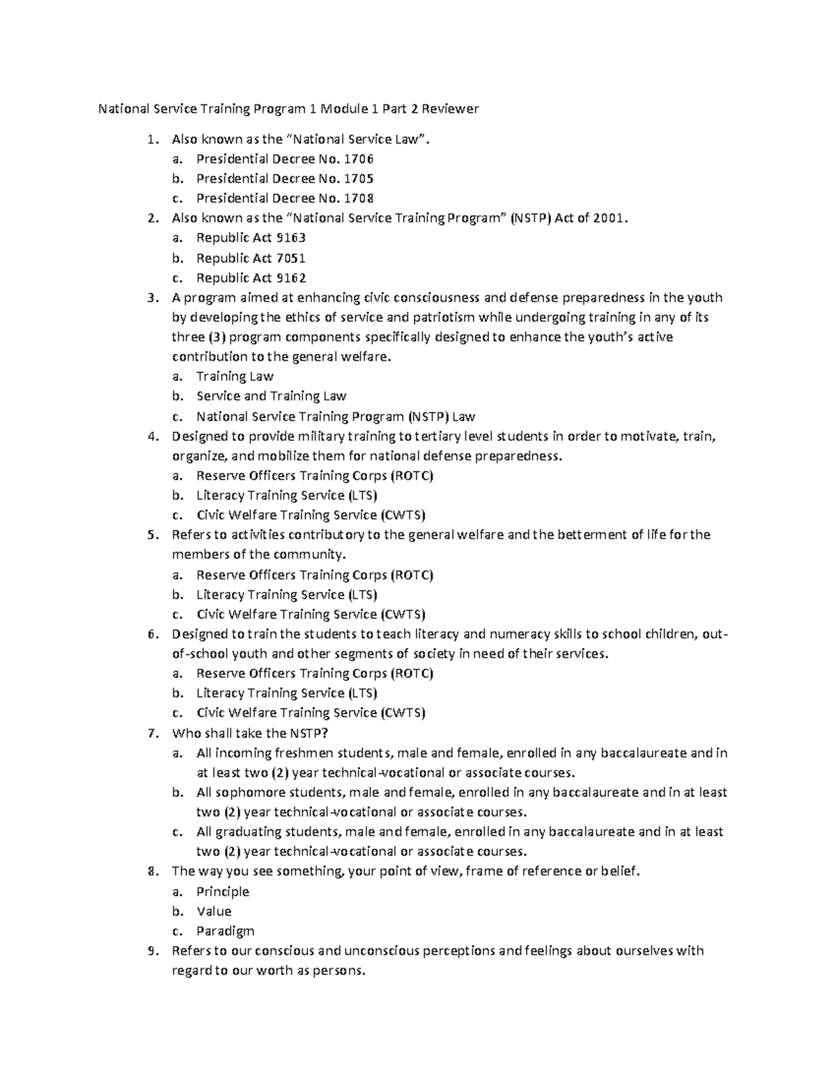 National Service Training Program 1 Module 1 Part 2 Reviewer - National ...