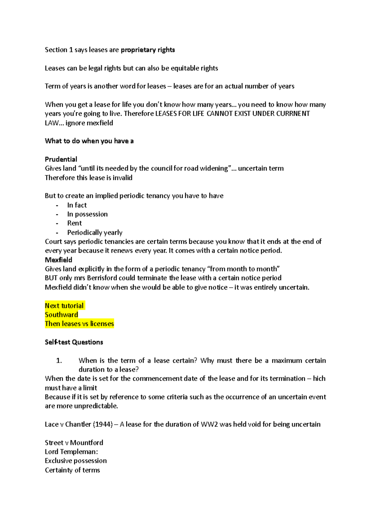 1st lease tutorial - types of - Section 1 says leases are proprietary ...