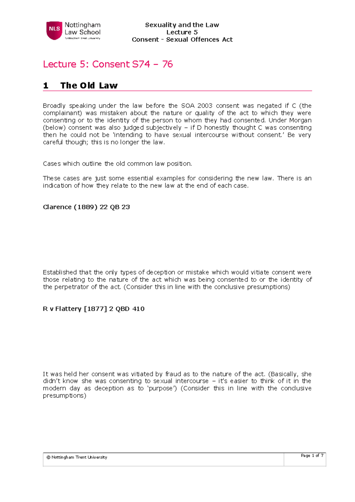 Lecture 5 - Handout - Lecture 5 Consent - Sexual Offences Act Lecture 5 ...