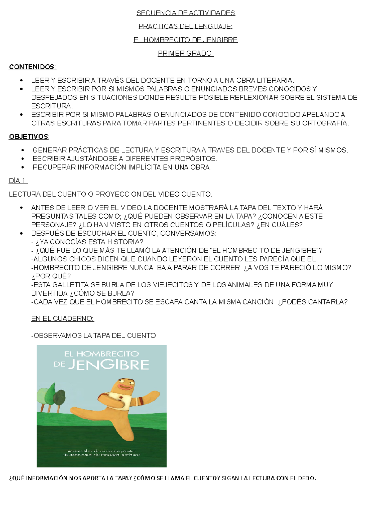 Secuencia EL Hombrecito DE Jengibre 1° 2022 - SECUENCIA DE ACTIVIDADES ...