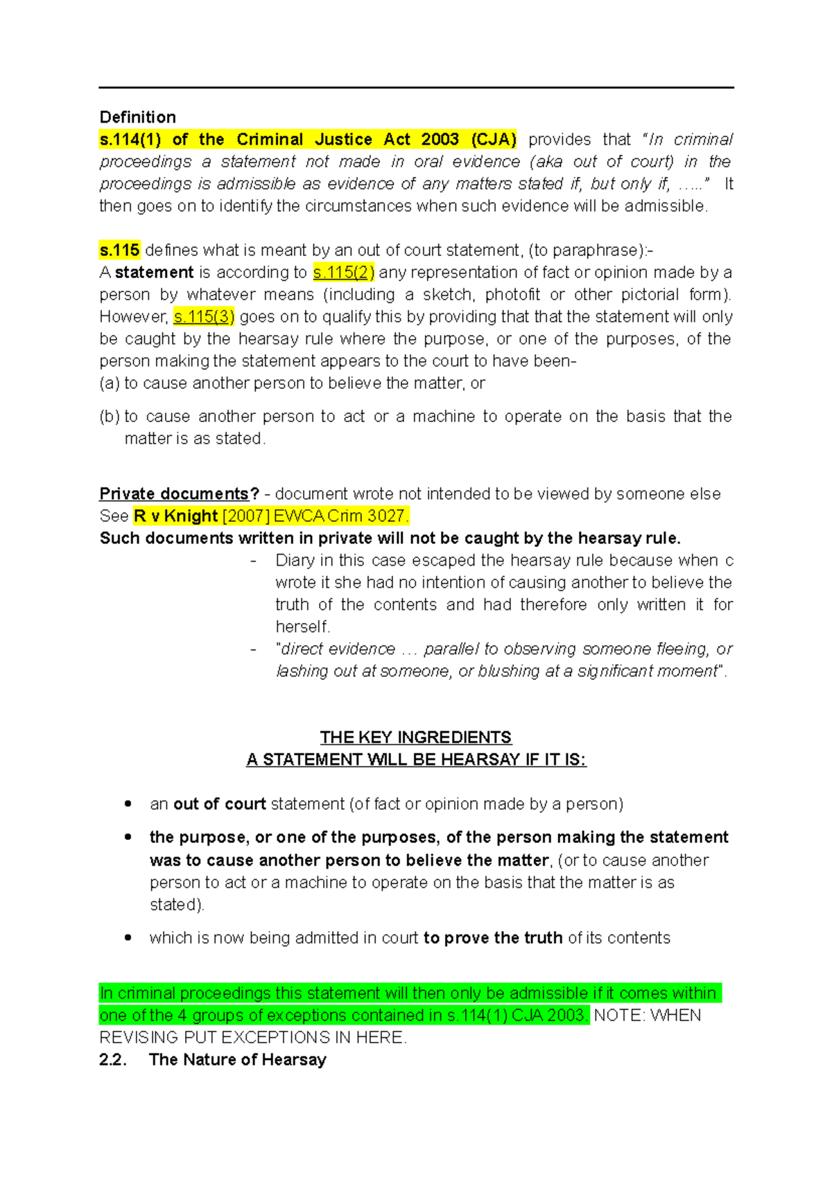 Lecture 8 Hearsay - Definition s(1) of the Criminal Justice Act 2003 ...