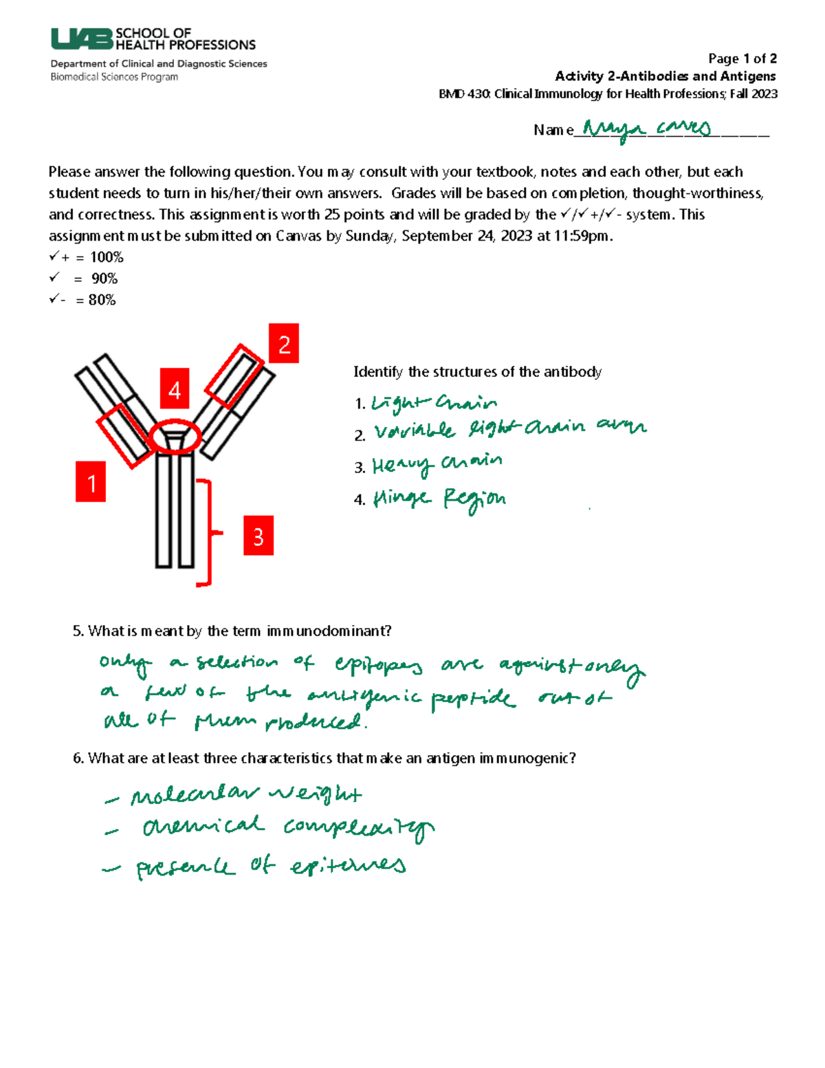 BMD 430-Activity 2-Antibodies and Antigens - Page 1 of 2 Activity 2 ...
