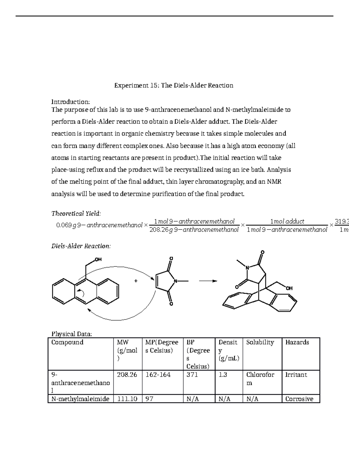 Expt 15 - Expt 15 - Experiment 15: The Diels-Alder Reaction ...