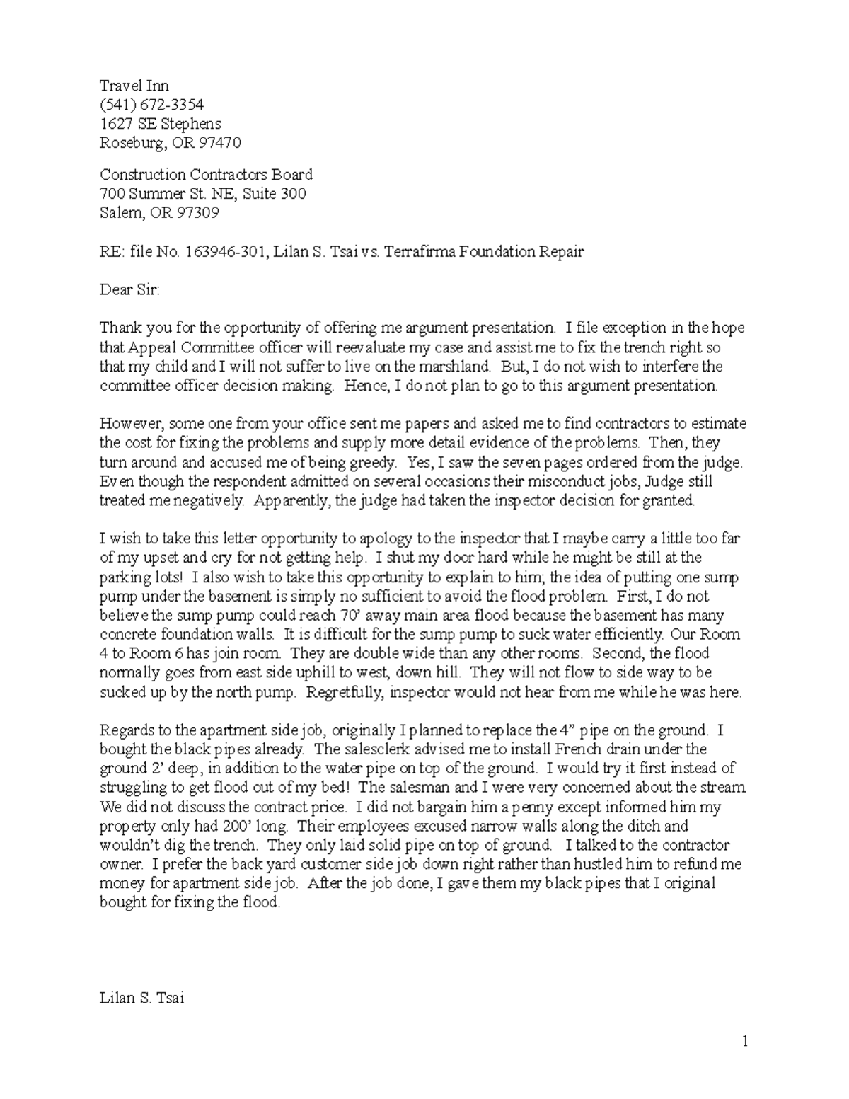 BA 226 Contractor board 10 assignment - Travel Inn (541) 672- 1627 SE ...