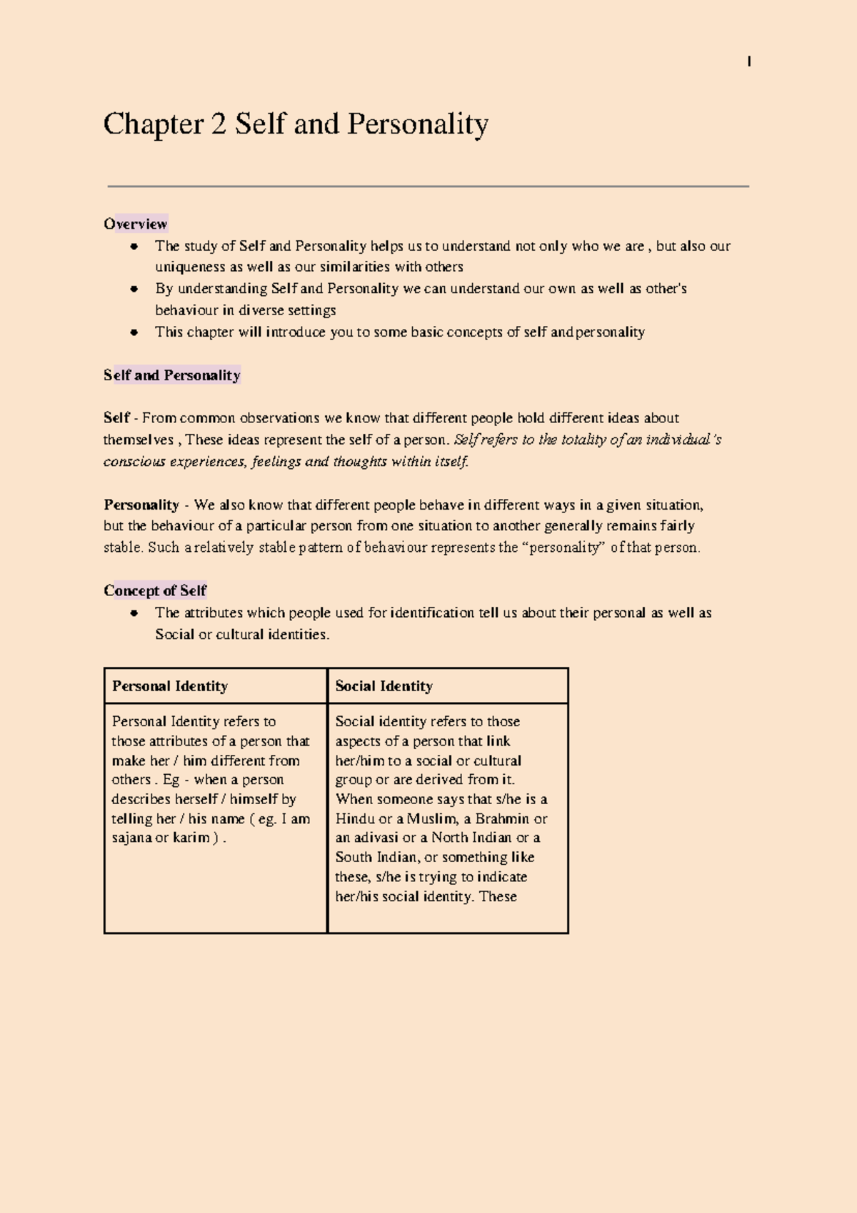 Notes of chapter 2 - Chapter 2 Self and Personality Overview The study ...