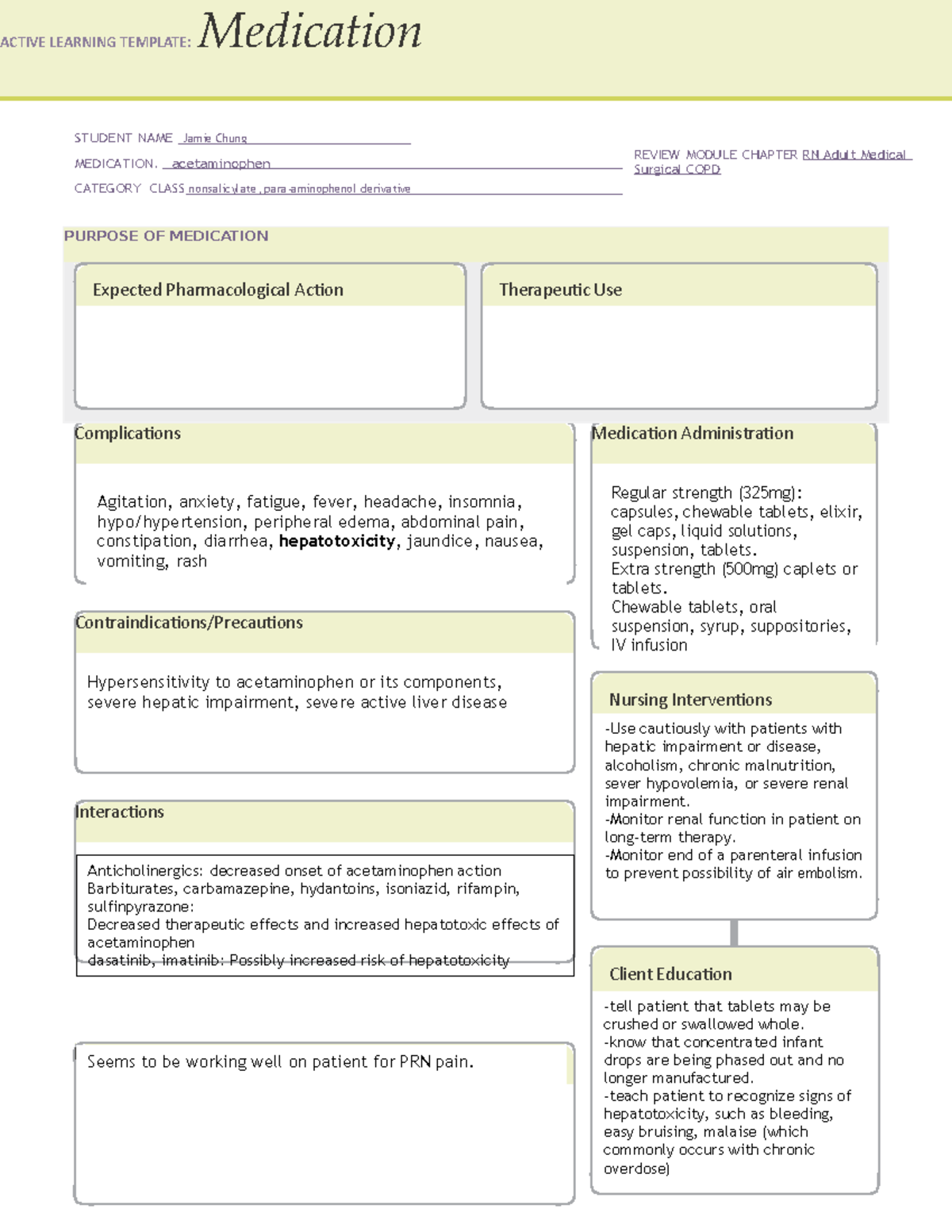 acetaminophen template doc - ACTIVE LEARNING TEMPLATE: Me dication ...