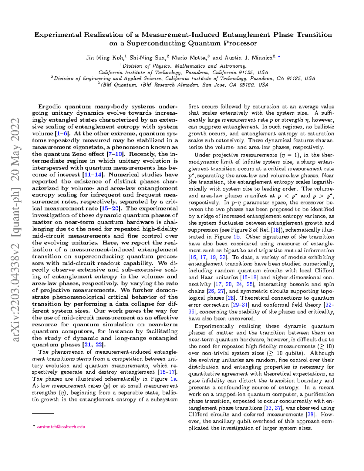 2203 - zxcvbn - Experimental Realization of a Measurement-Induced Entanglement Phase Transition ...