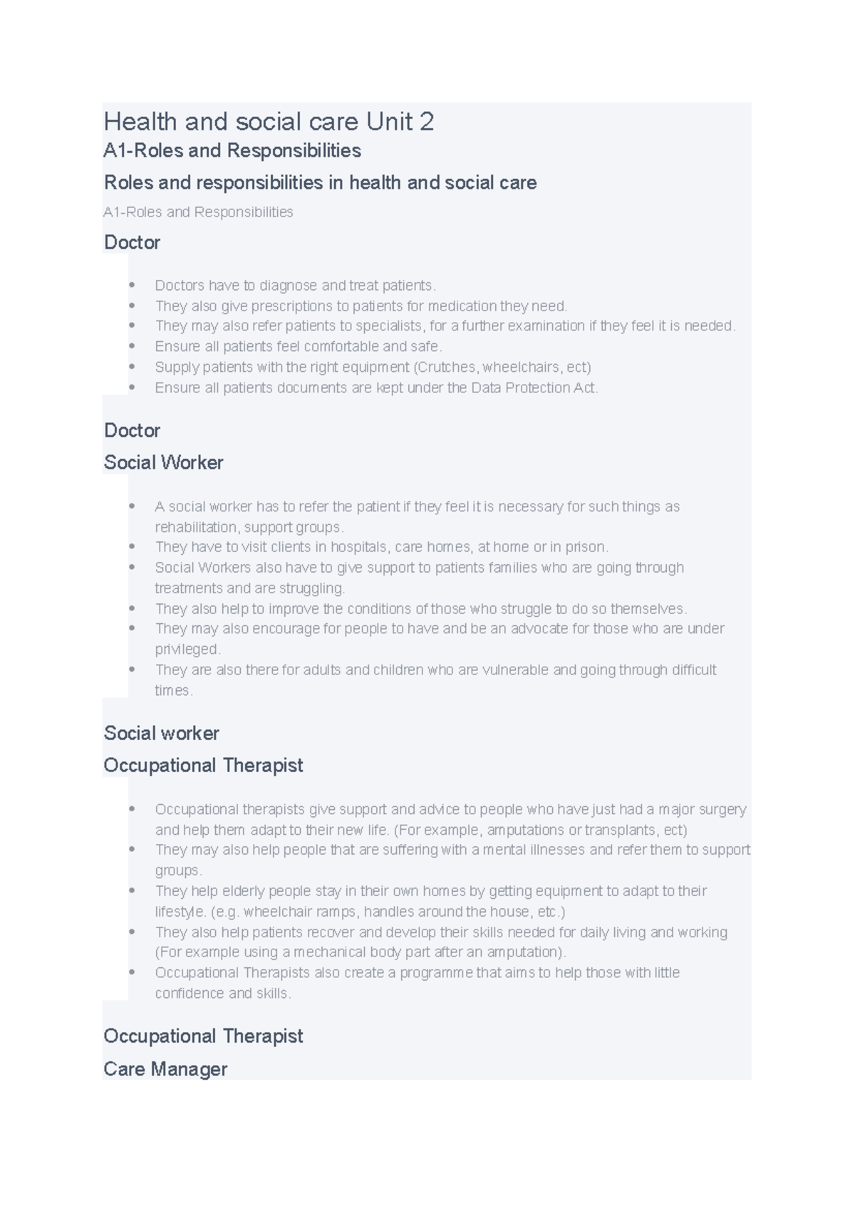 Health and social care Unit 2 - They also give prescriptions to ...