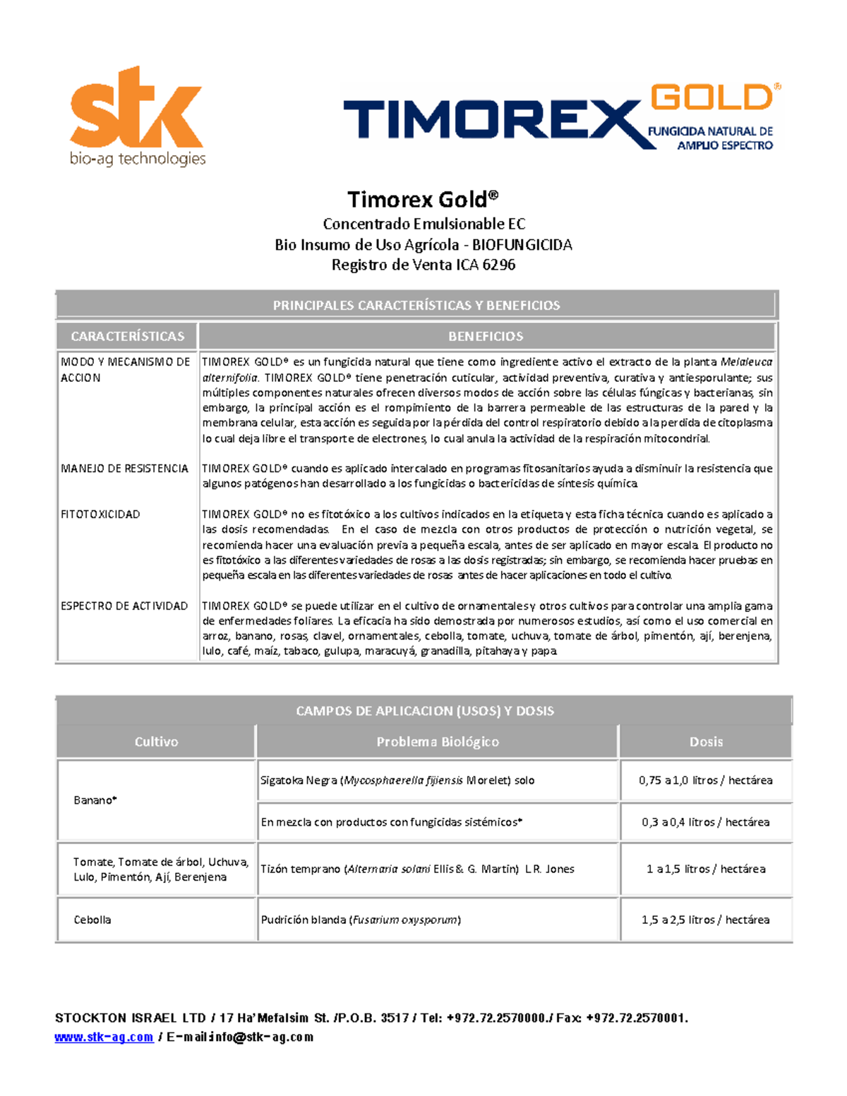 Ficha T Timorex Gold 051119 - STOCKTON ISRAEL LTD / 17 Ha9Mefalsim St. /P.O. 3517 / Tel: +972.72 ...