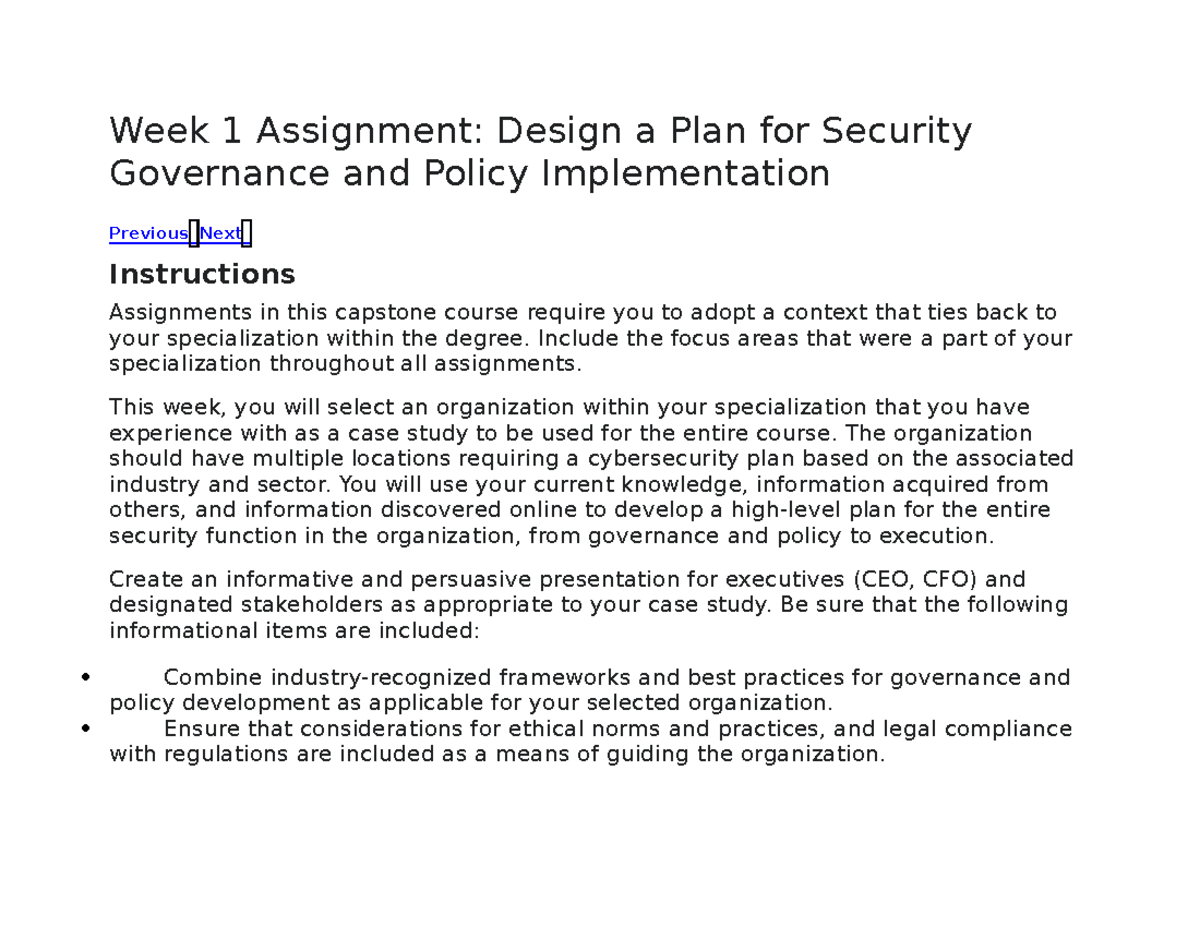 TIM 6390 Week 1 Assignment - Week 1 Assignment: Design a Plan for ...