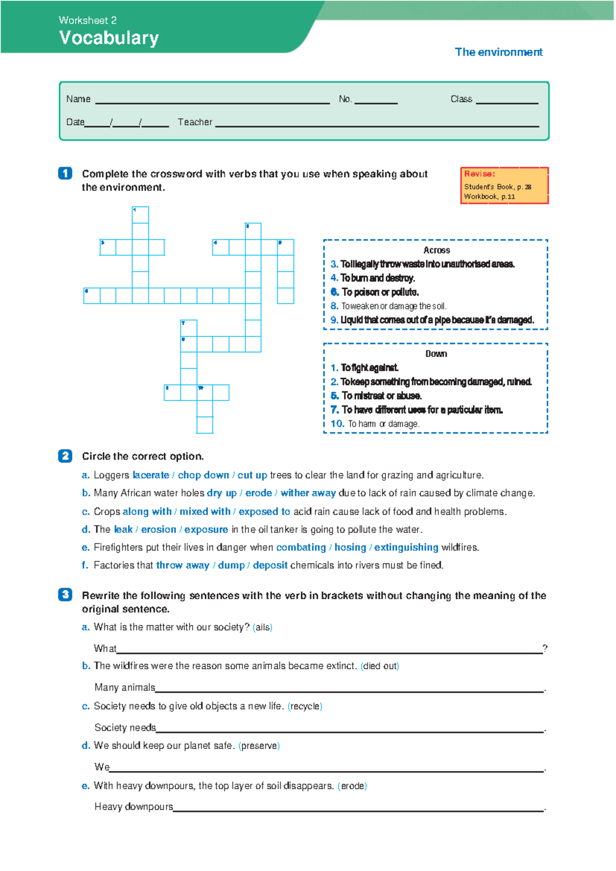 Enga11 vocabulary worksheet 2 the environment - Worksheet 2 Vocabulary ...