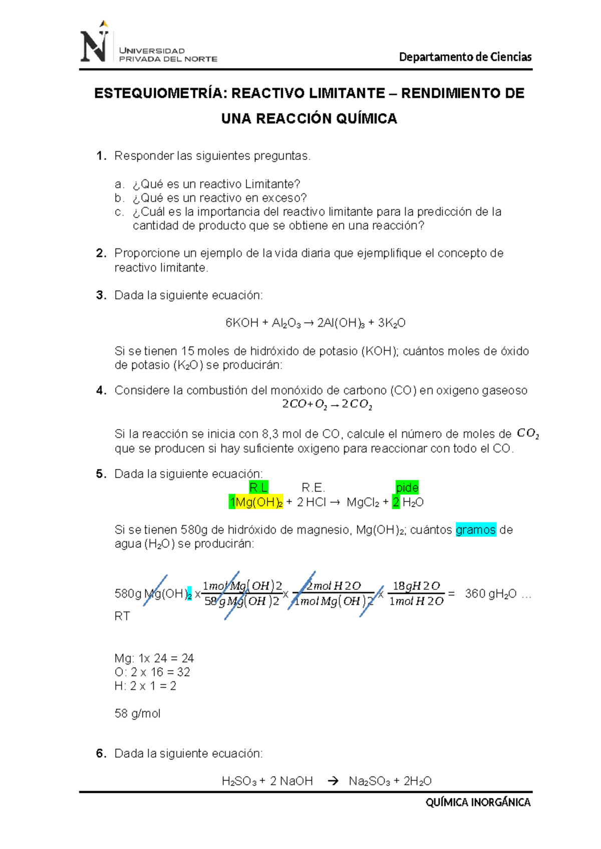 HT- Estequimetría - ESTEQUIOMETRÍA: REACTIVO LIMITANTE – RENDIMIENTO DE UNA REACCIÓN QUÍMICA ...