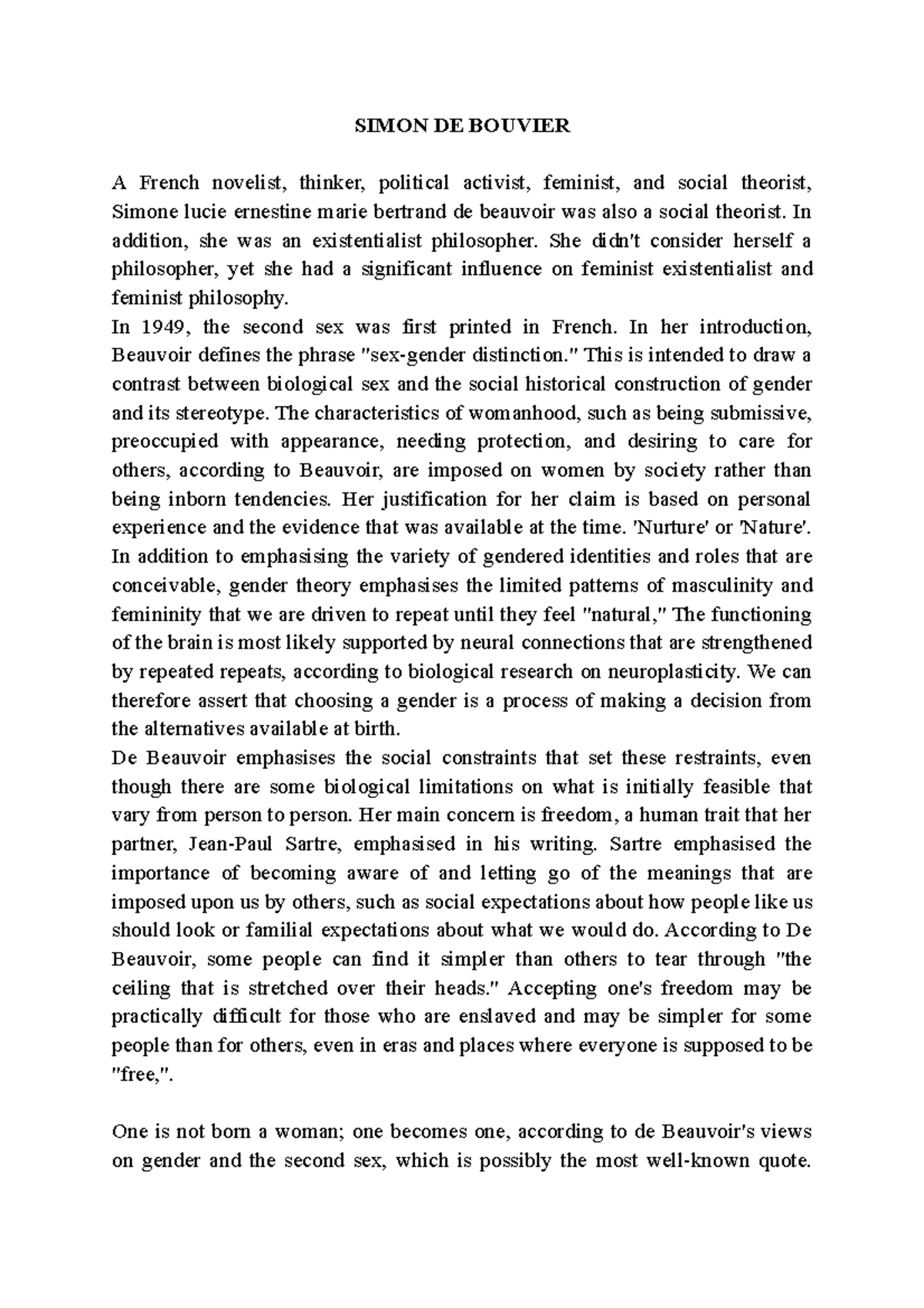 Simon De Bouvier - SIMON DE BOUVIER A French novelist, thinker ...