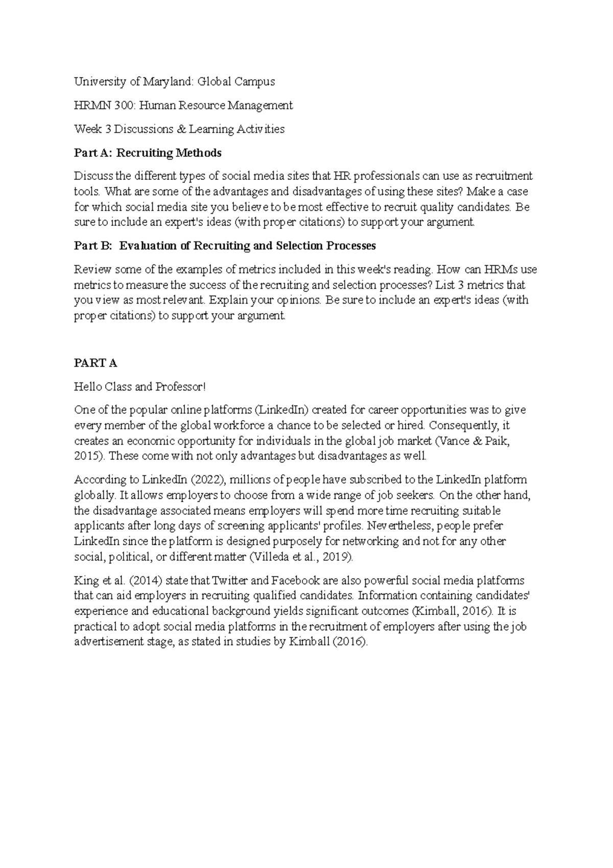 Week 3 - Human Resource Management (HRMN 300) weekly discussion ...