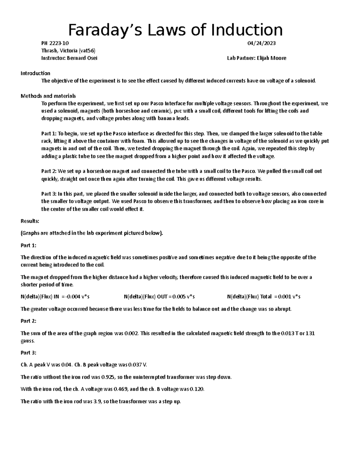 Lab10 faradayslaw - Faraday’s Laws of Induction PH 2223-10 04/24 ...