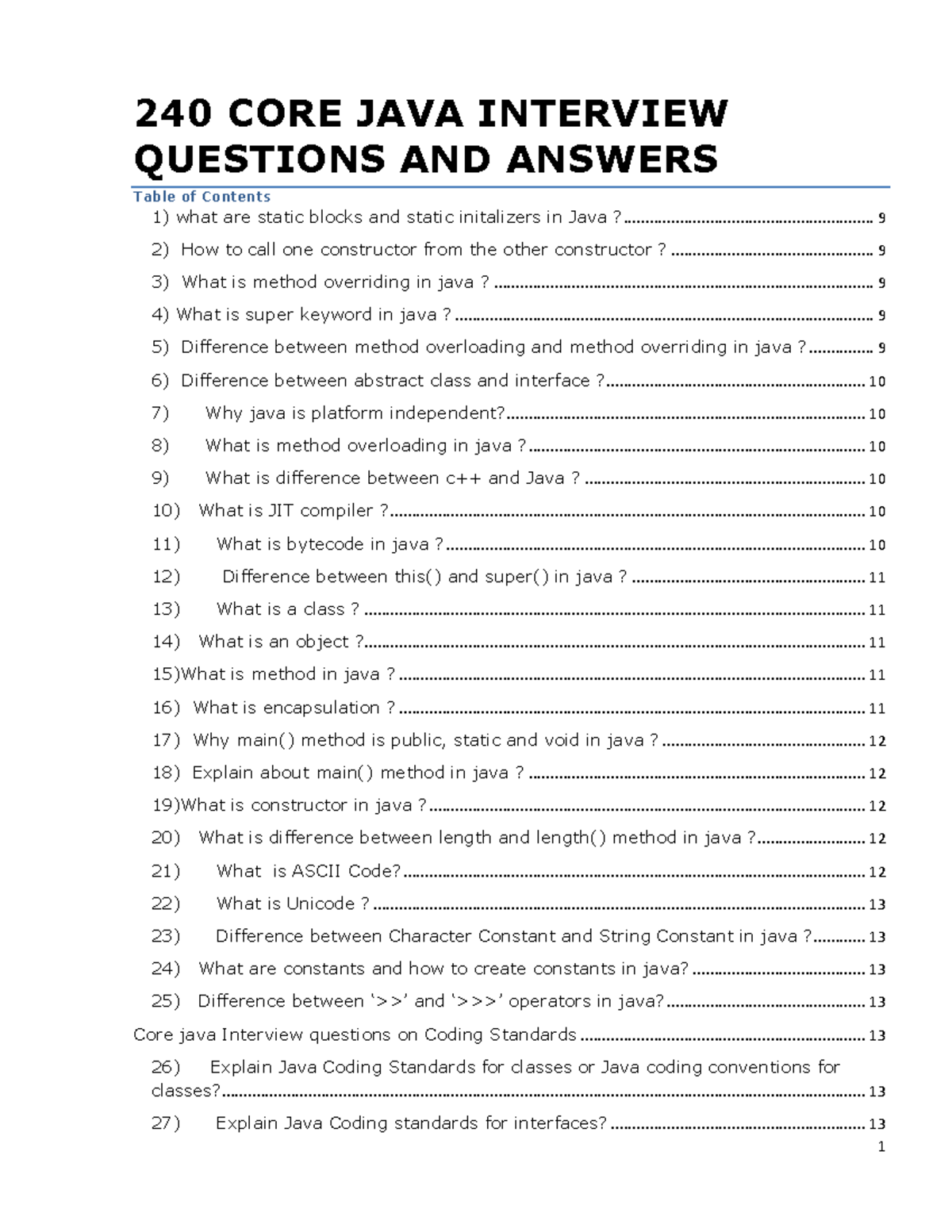 240 CORE JAVA Interview Questions AND Answers - 240 CORE JAVA INTERVIEW QUESTIONS AND ANSWERS ...