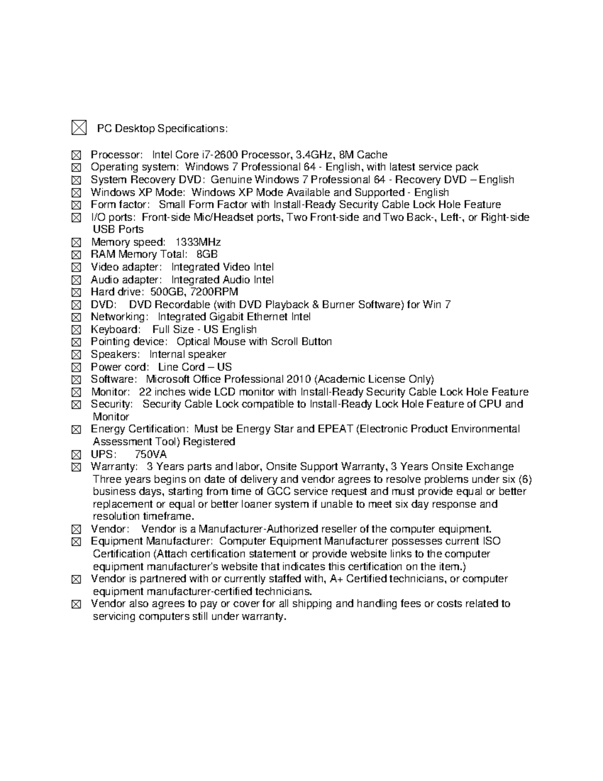 New Computer Standards Specifications FY 12 FY13 - Bachelor of Science ...