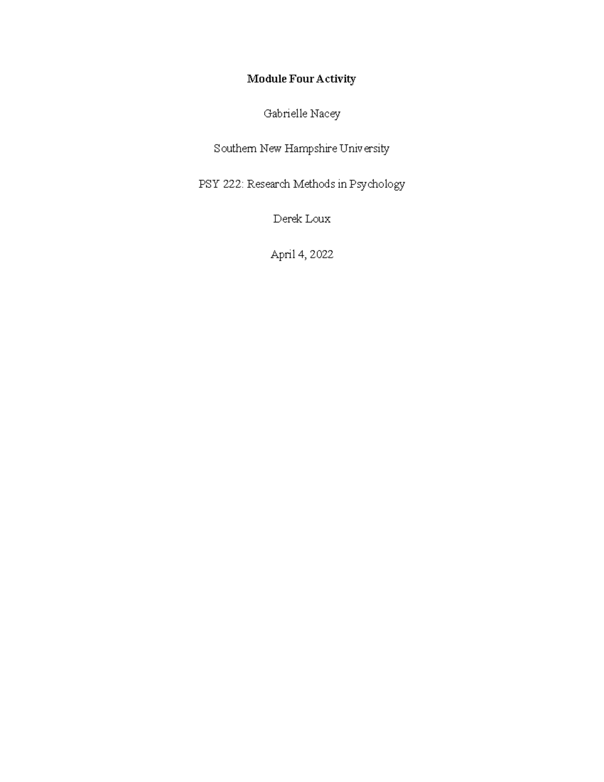 4.2 PSY 222 - Module 4 Assignment - Module Four Activity Gabrielle Nacey Southern New Hampshire ...