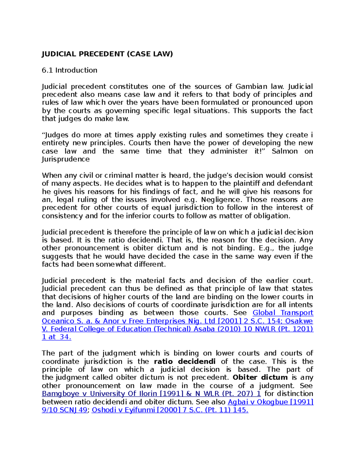 Judicial Precedent - Apuntes 4-6 - JUDICIAL PRECEDENT (CASE LAW) 6 ...