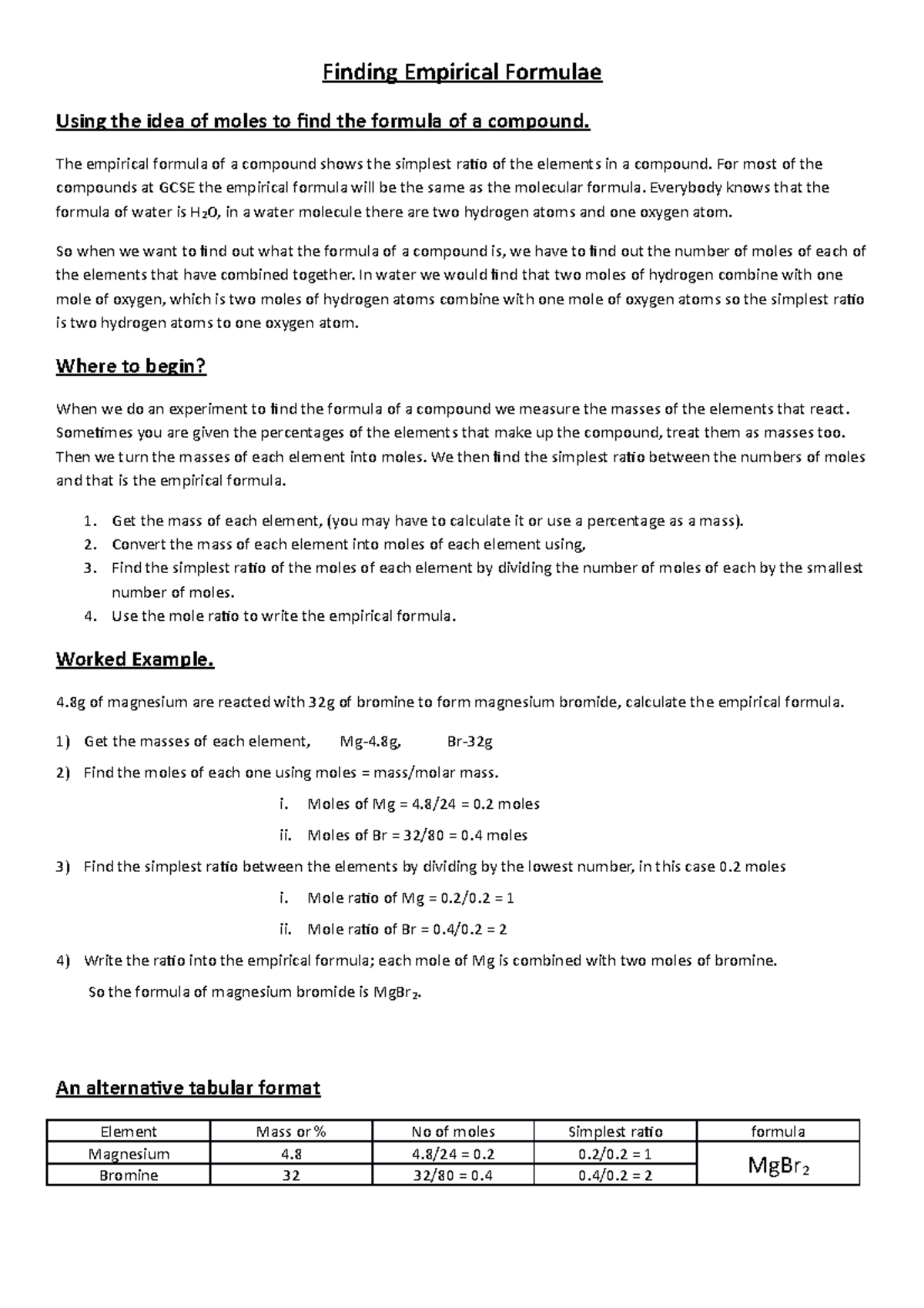 Empirical formula homework 2 - Finding Empirical Formulae Using the ...