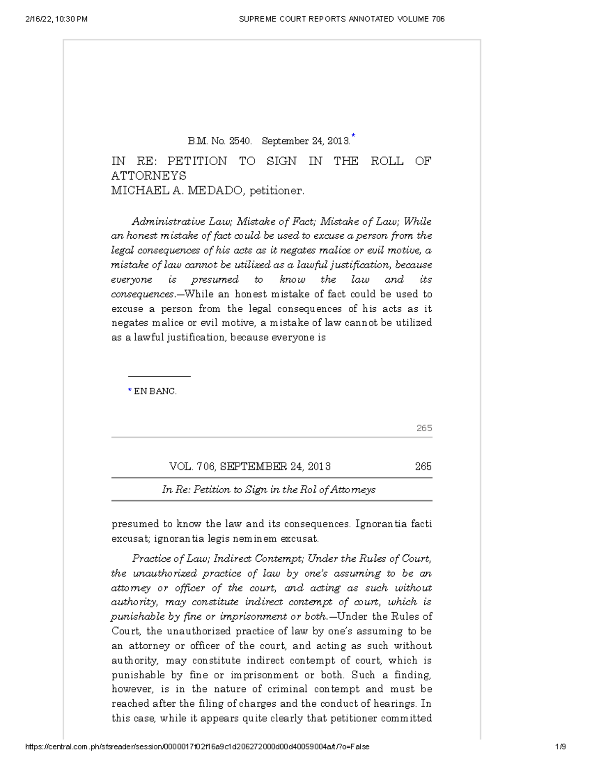 02-D-01. In re petition to sign roll of Atty. Medado - B. No. 2540 ...
