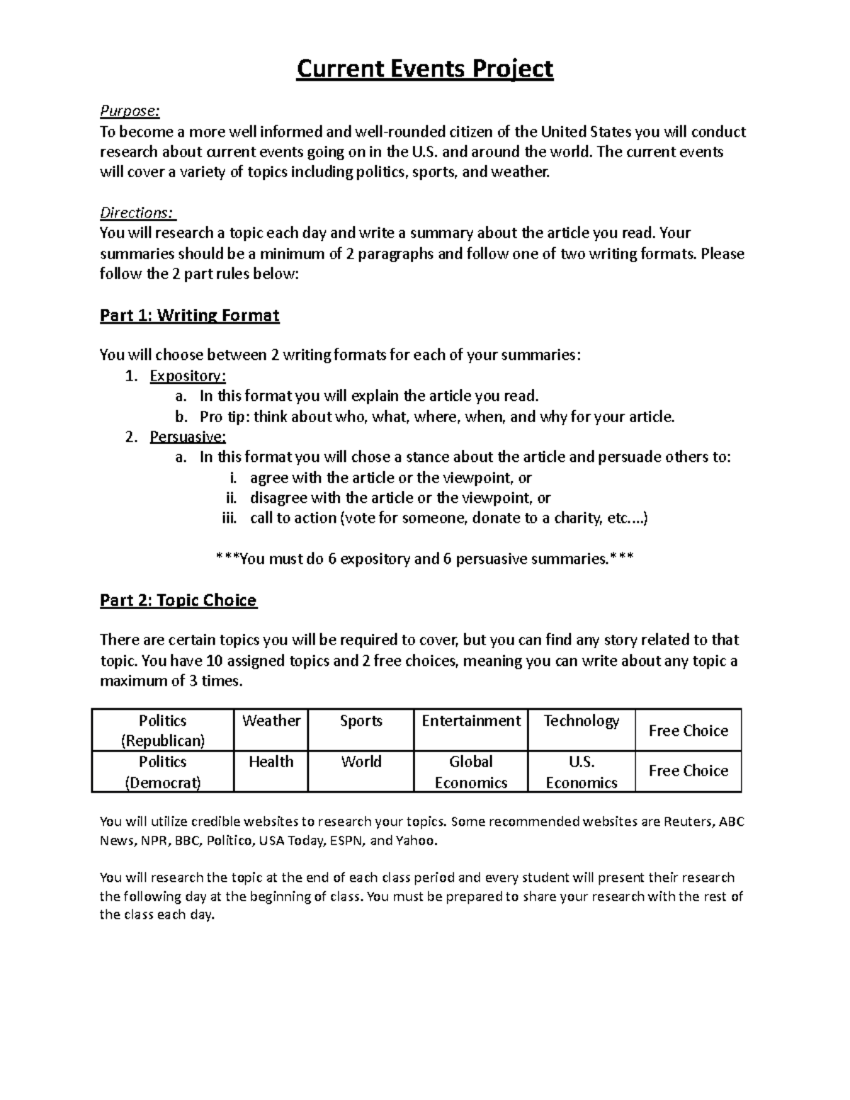 Current Events Project-1 - Current Events Project Purpose: To become a ...