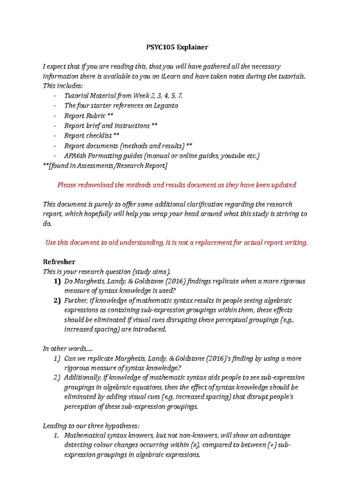PSYC105 Explainer - Assessment evaluation on research report 2019 ...