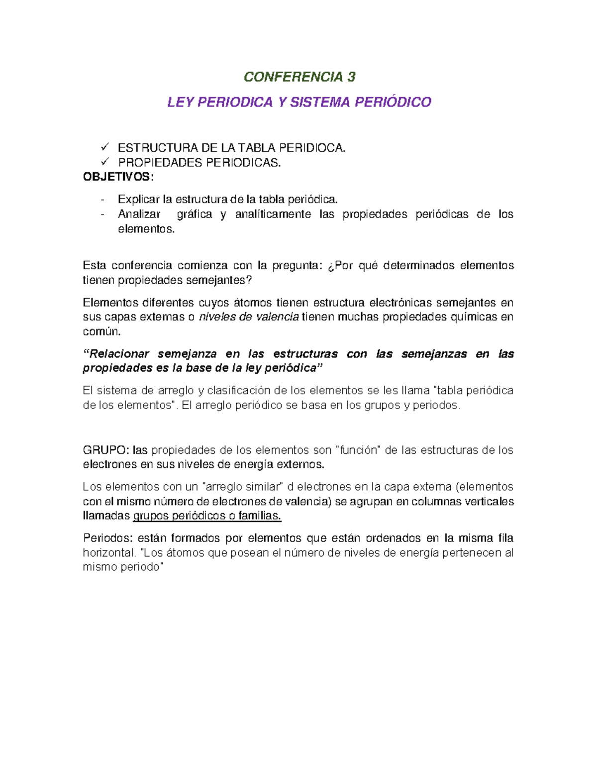 Ley periódica y sistema periódico - CONFERENCIA 3 LEY PERIODICA Y ...