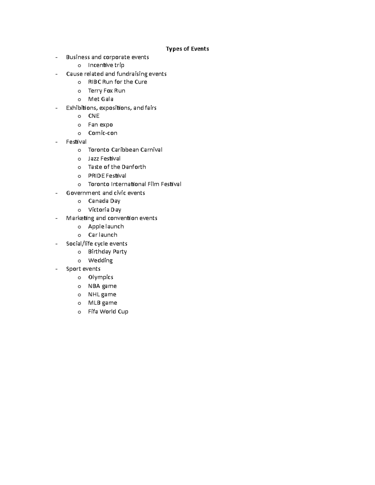 Types of Events - Types of Events Business and corporate events o ...