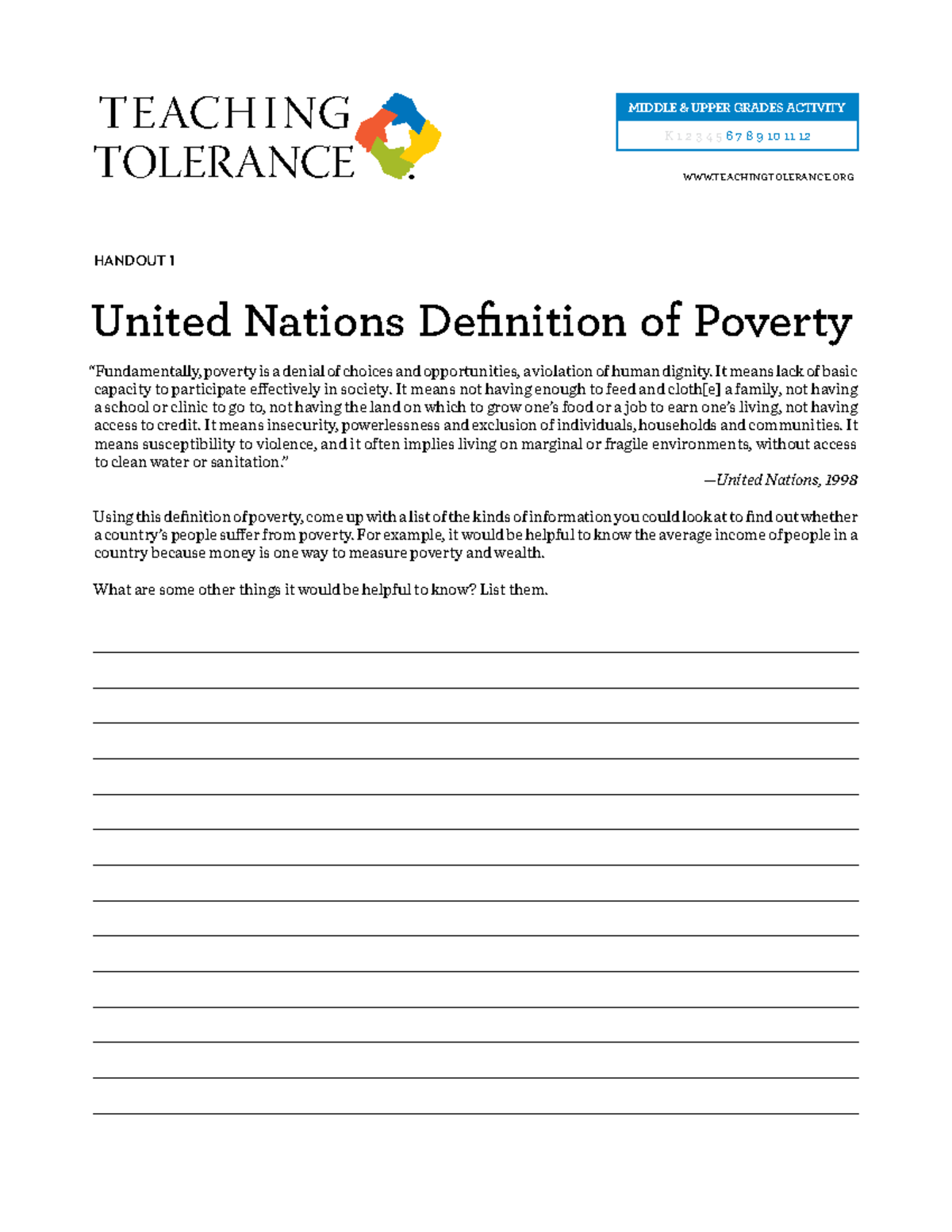 Tt poverty h1 - teaching tolerance teachingtolerance Handout 1 United ...
