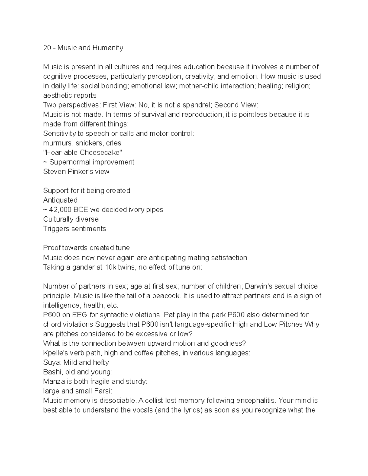 Lecture 20 Cgsc Notes 20 Music And Humanity Music Is Present In All Cultures And Requires