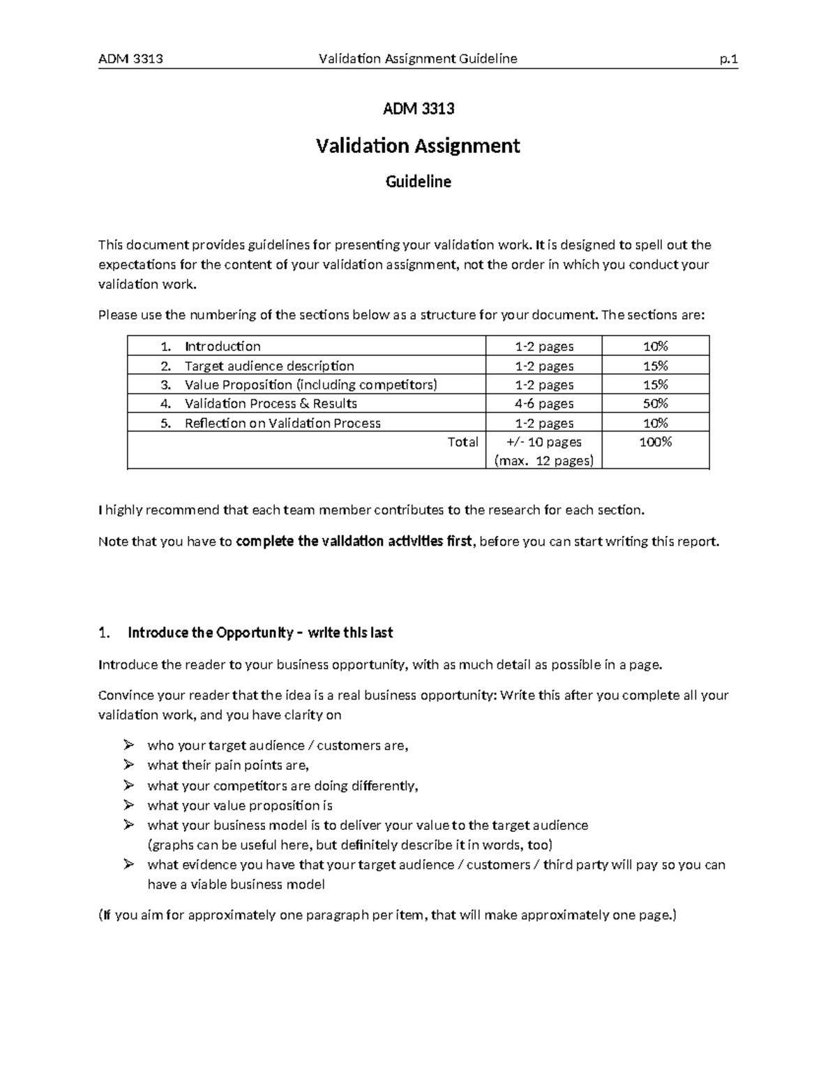 Validation Assignment Guideline - ADM 3313 Validation Assignment Guideline This document ...