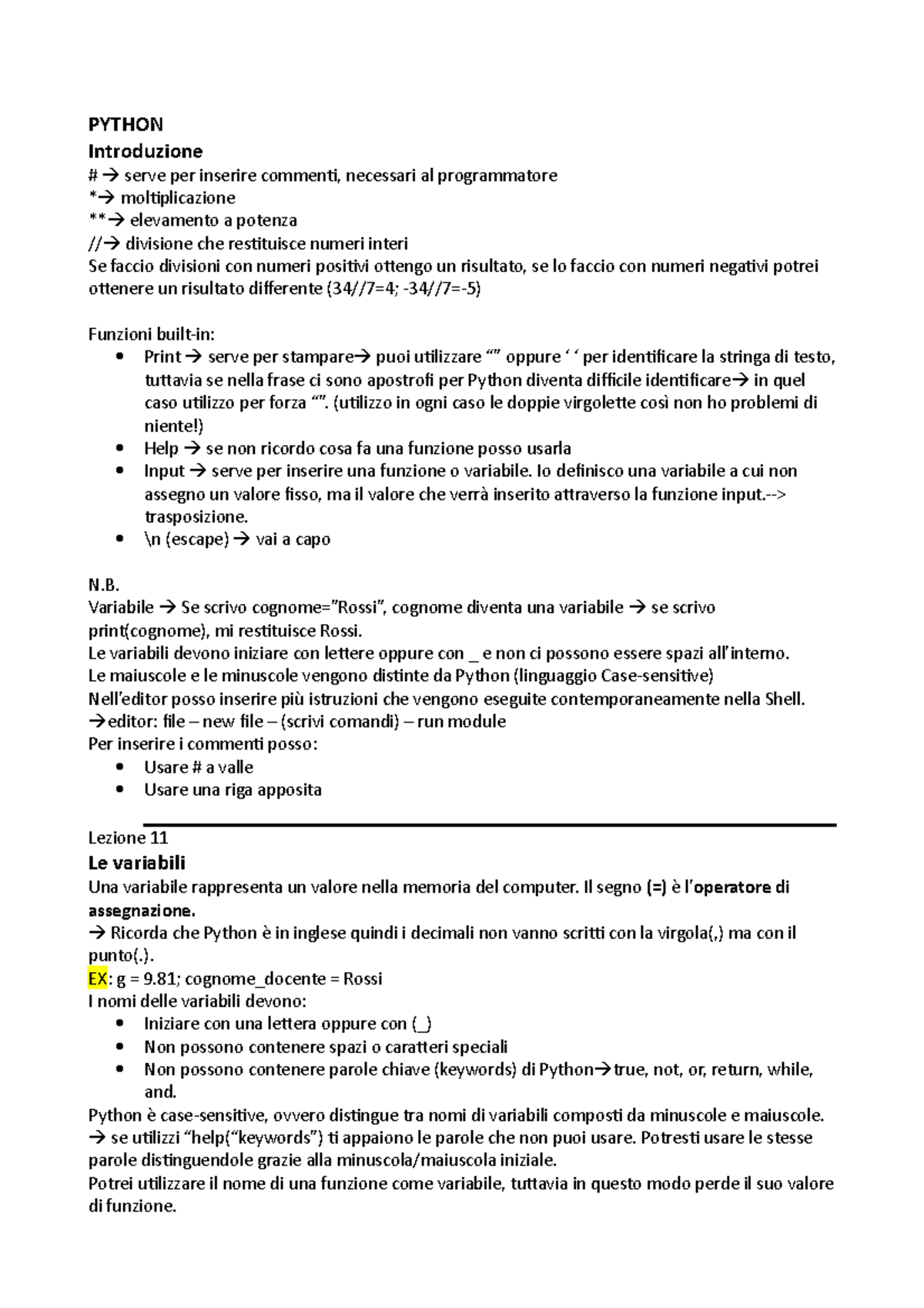 Appunti Python - PYTHON Introduzione serve per inserire commenti ...