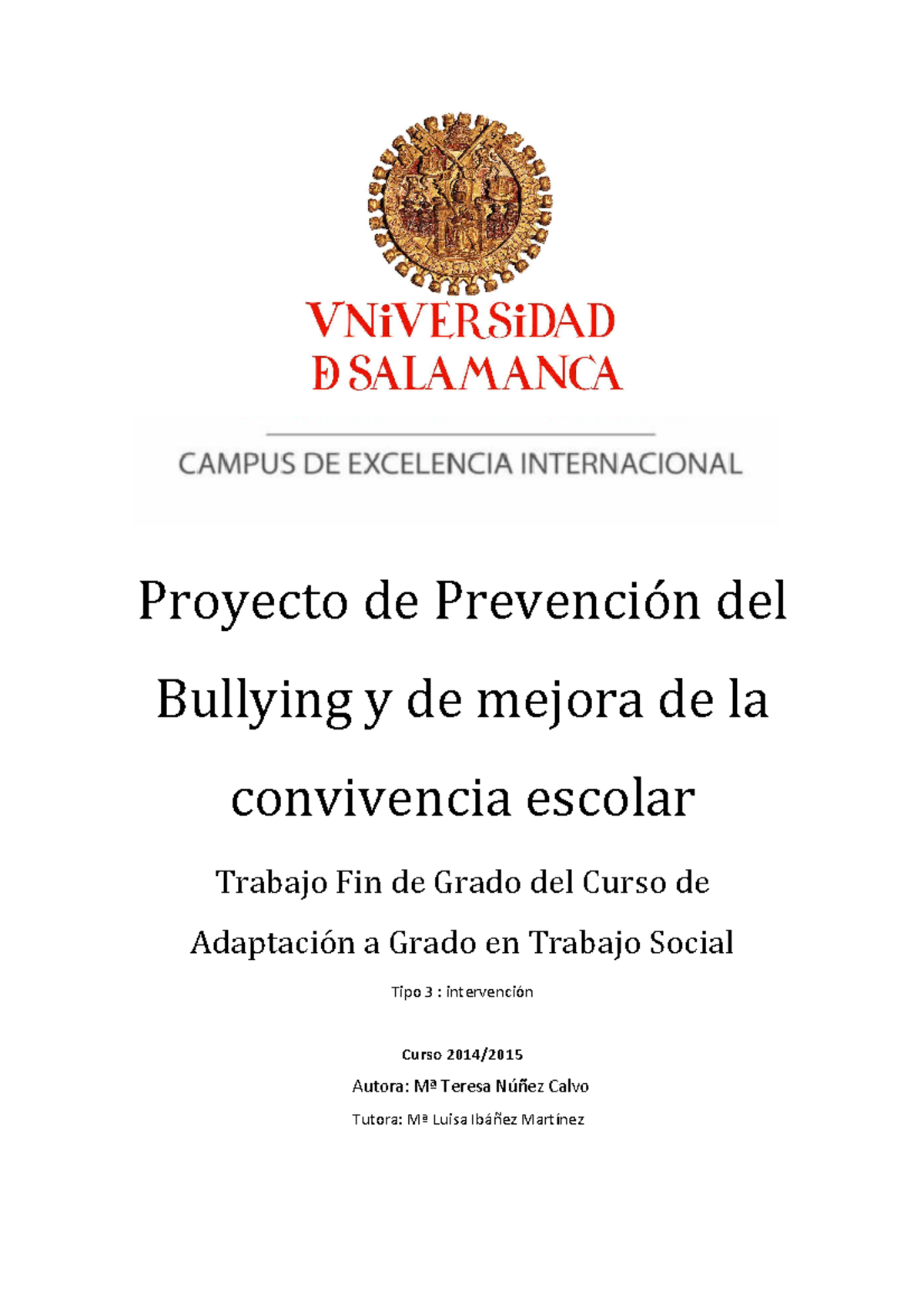 Ejemplo de Proyecto de prevención del Bullying - Proyecto de Prevención ...