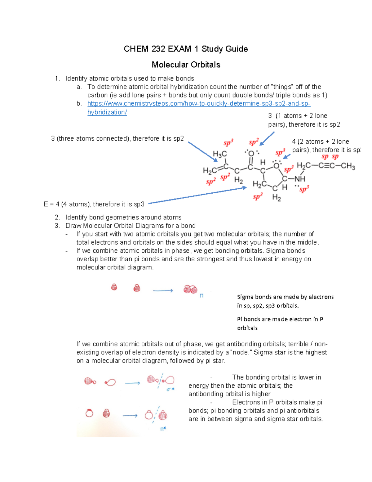 Chem 232 Exam 1 Study Guide - CHEM 232 EXAM 1 Study Guide Molecular ...
