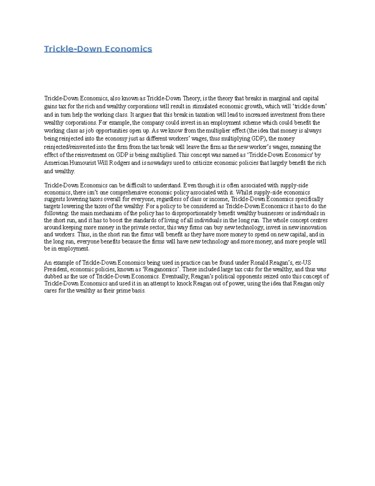 Trickle-Down Economics - Trickle-Down Economics Trickle-Down Economics ...