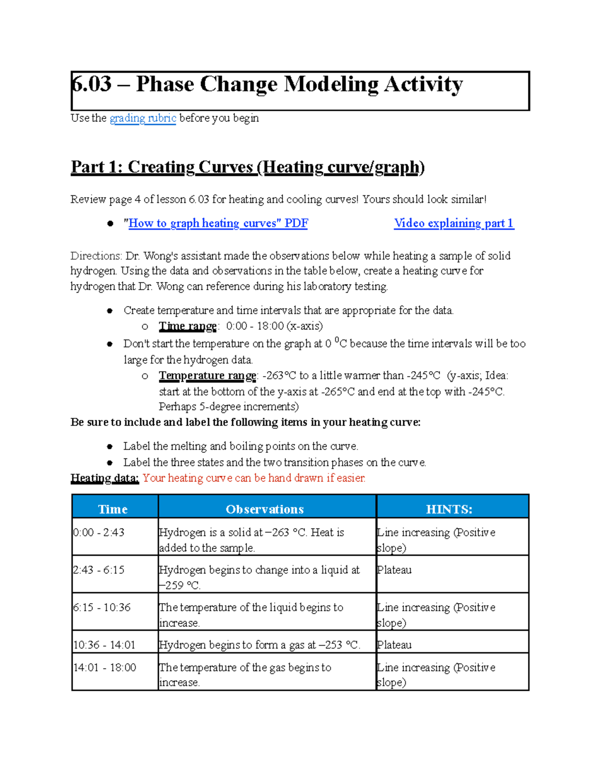 6.03 Phase Changes Activity -2 - 6 – Phase Change Modeling Activity Use ...
