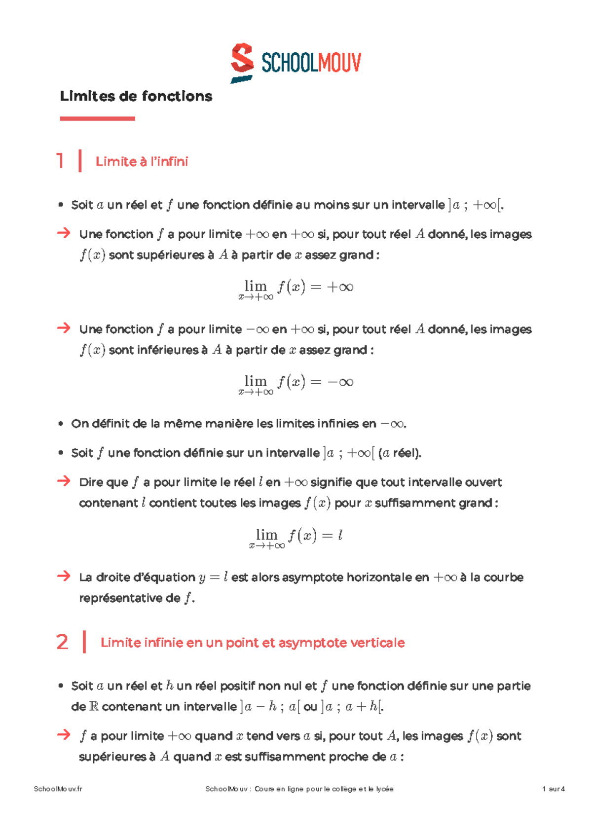 Limites-des-fonctions fiche-de-revision - Limites de fonctions 1 Limite ...