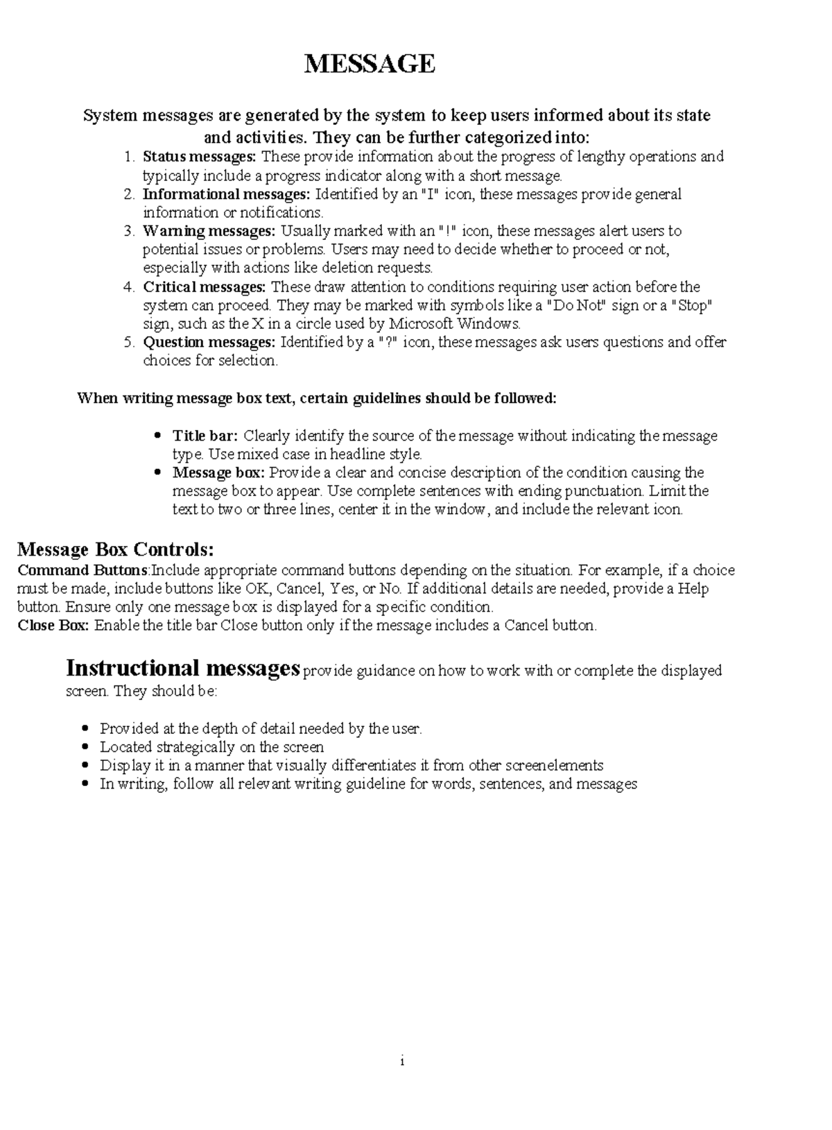 Document - i MESSAGE System messages are generated by the system to ...